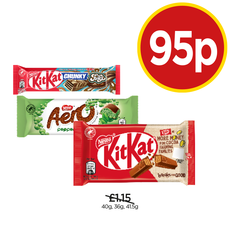 KitKat, Chunky, Aero Peppermint - Now Only 95p at Budgens | Budgens.co.uk