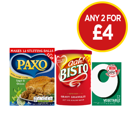Paxo Stuffing, Aah Bisto, Oxo Cubes Vegetable - Any 2 for £4 at Budgens ...